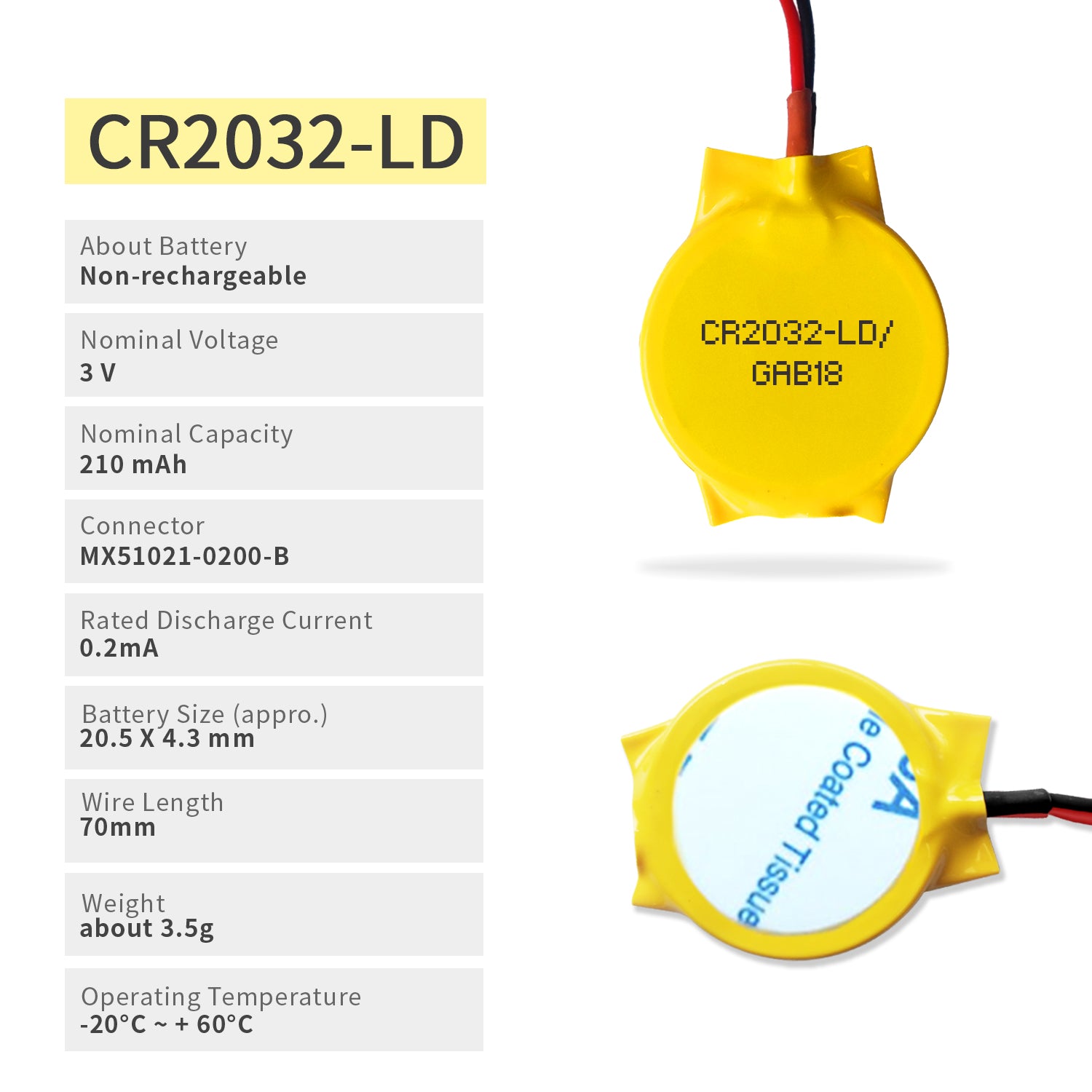 EEMB CR2032 Metal Lithium Manganese Dioxide 3V Battery with cable ...